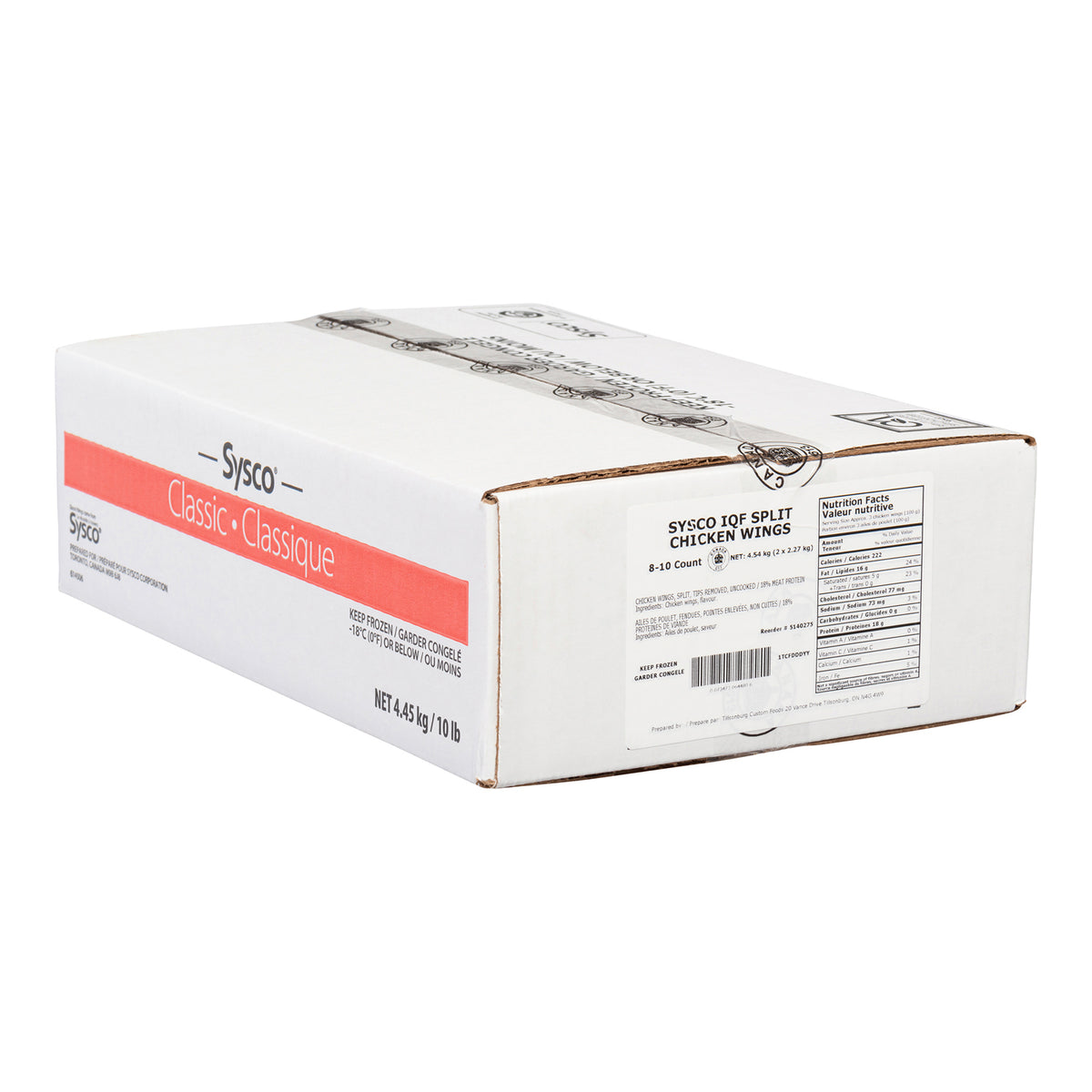 Sysco Classic Chicken Wings 2x 2.27kg [$12.48/kg] [$5.66/lb]