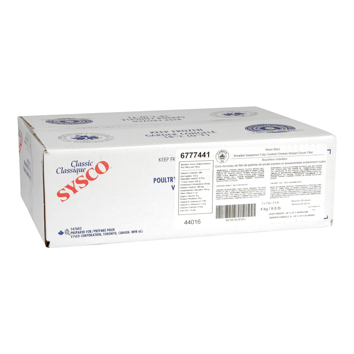 Sysco Classic Breaded Chicken Bites 2x2kg [$21.49/kg] [$9.75/lb]